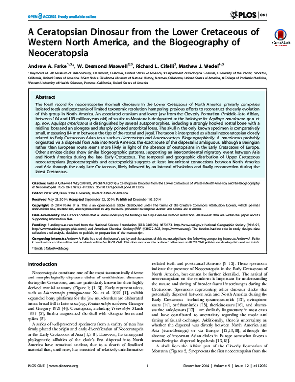 (PDF) A ceratopsian dinosaur from the Lower Cretaceous of Western North ...