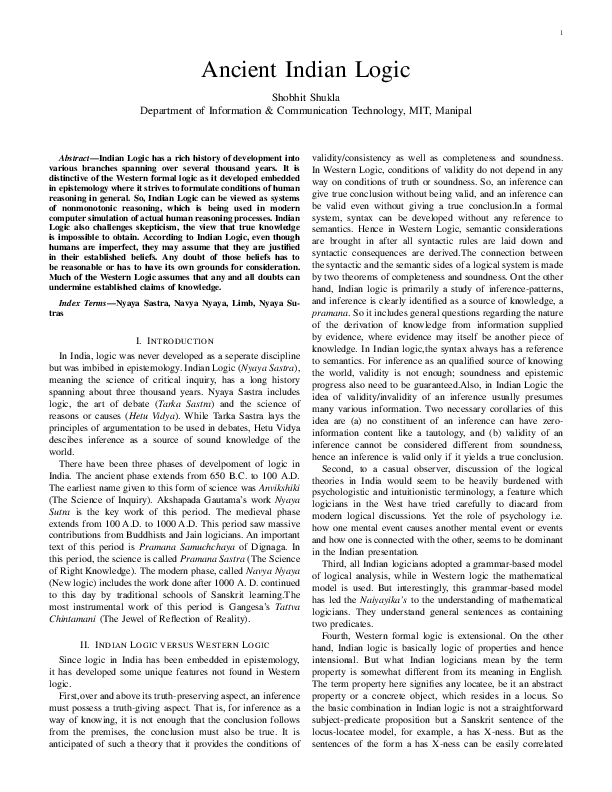 (PDF) Ancient Indian Logic