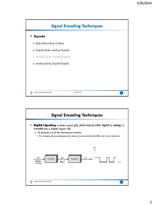 Pdf Wireless And Mobile Networks 4 Signal Encoding Techniques