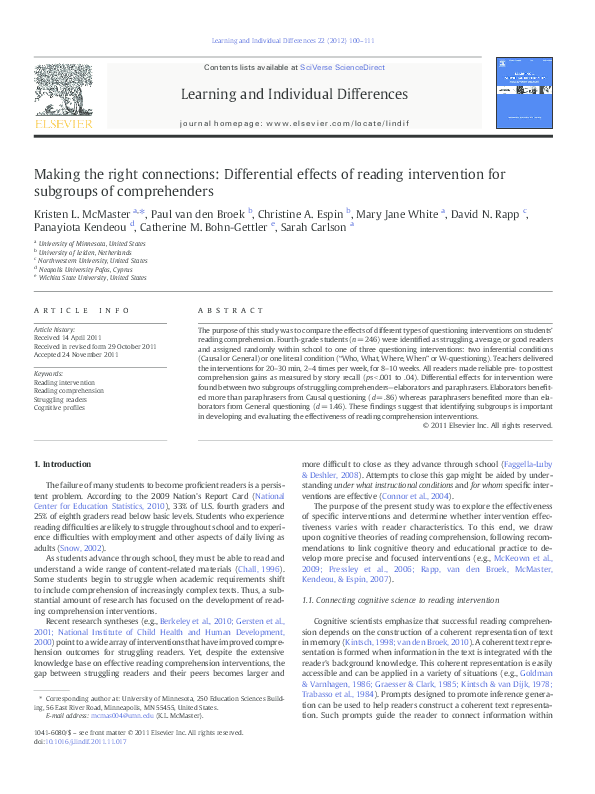 (PDF) Making the right connections: Differential effects of reading ...