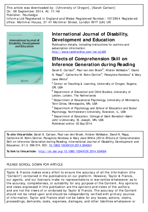 Pdf Effects Of Comprehension Skill On Inference Generation During Reading