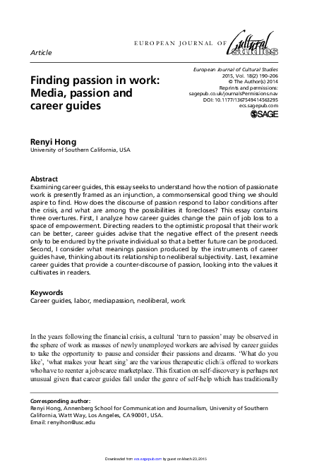 (PDF) Finding passion in work: Media, passion and career guides