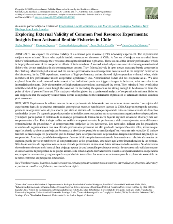Pdf Exploring External Validity Of Common Pool Resource Experiments Insights From Artisanal