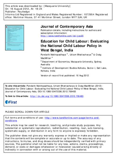 (PDF) Education for Child Labour: Evaluating the National Child Labour ...