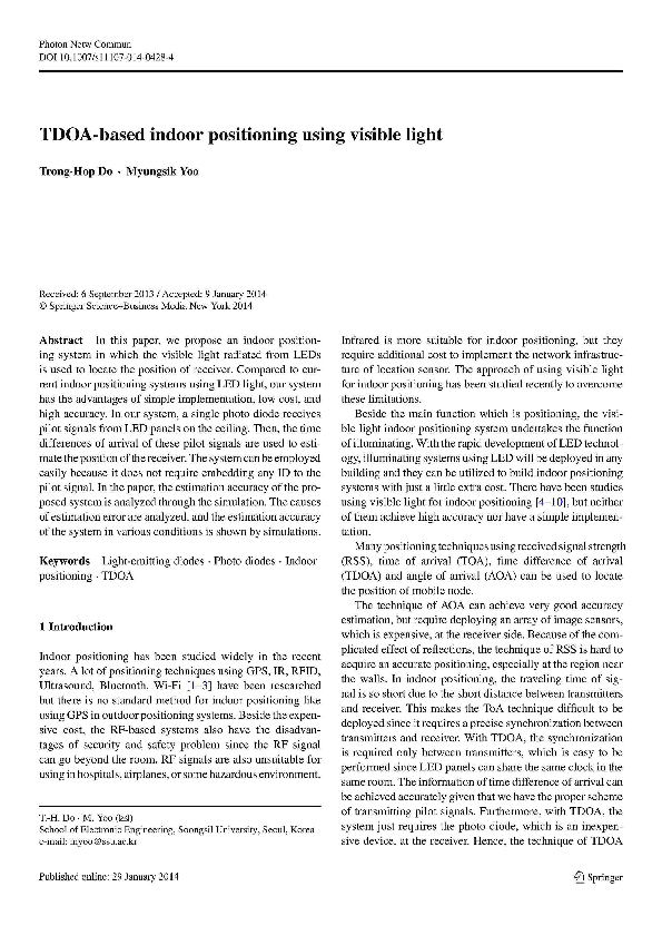 (PDF) TDOA-based indoor positioning using visible light