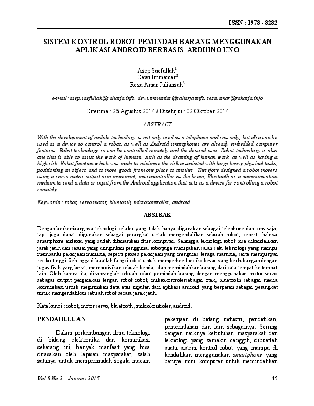 (PDF) SISTEM KONTROL ROBOT PEMINDAH BARANG MENGGUNAKAN APLIKASI ANDROID BERBASIS ARDUINO UNO