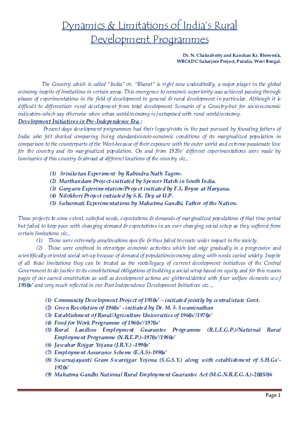 (PDF) Dynamics & Limitations of India’s Rural Development Programmes ...