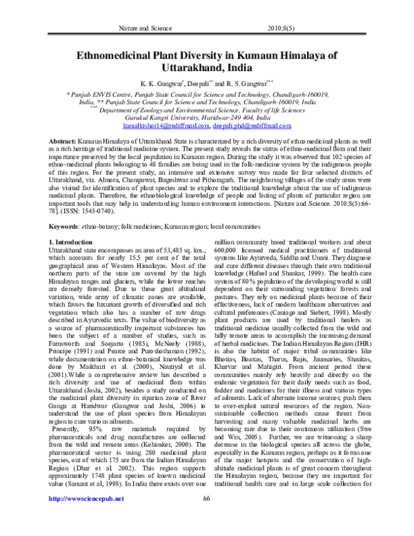 (PDF) Ethnomedicinal Plant Diversity in Kumaun Himalaya of Uttarakhand, India