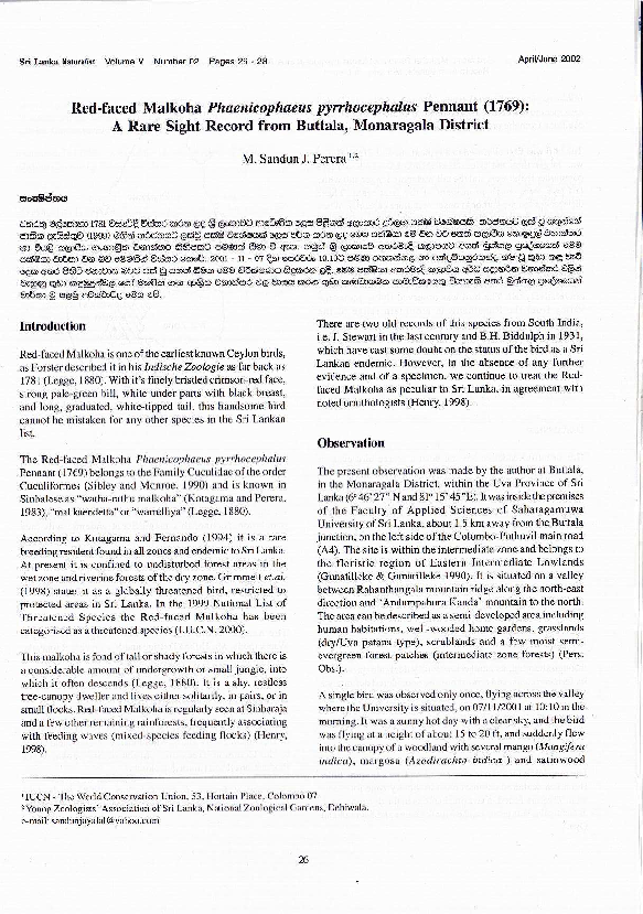 (PDF) Red-faced malkoha Phaenicophaeus pyrrhocephalus Pennant (1769): A ...
