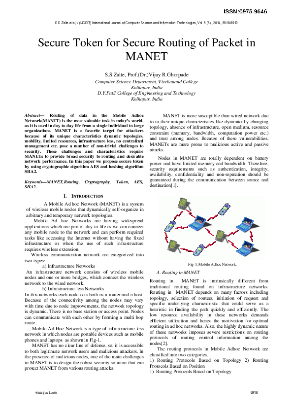 (PDF) Secure Token for Secure Routing of Packet in MANET