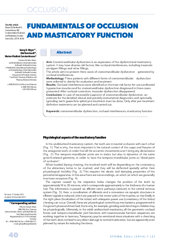 Fundamentals of Occlusion and Masticatory Function