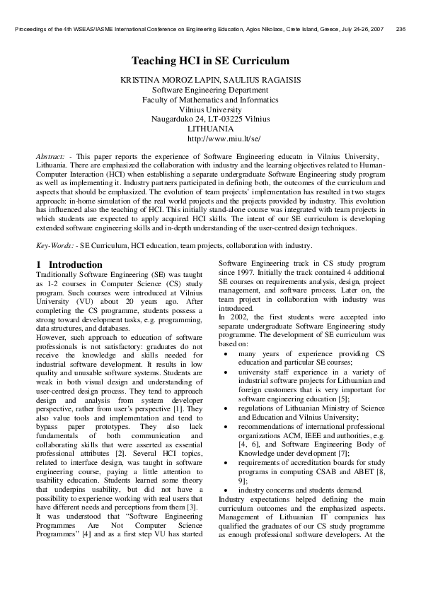 (PDF) Teaching HCI in SE Curriculum