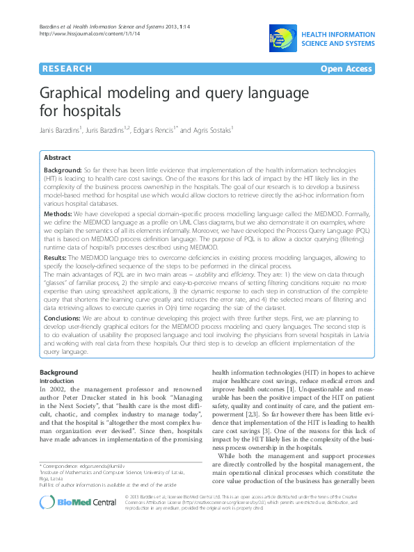 (PDF) Graphical modeling and query language for hospitals