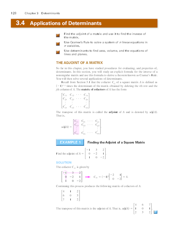 (PDF) 3.4 Applications of Determinants THE ADJOINT OF A MATRIX Finding ...