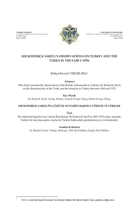 (PDF) Sir Roderick Sarell | Behçet Kemal Yeşilbursa - Academia.edu