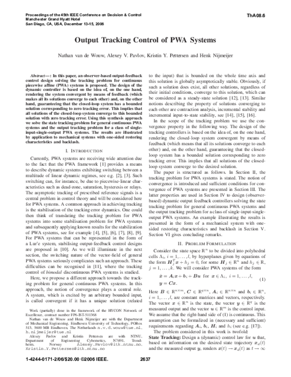 (PDF) Output Tracking Control of PWA Systems