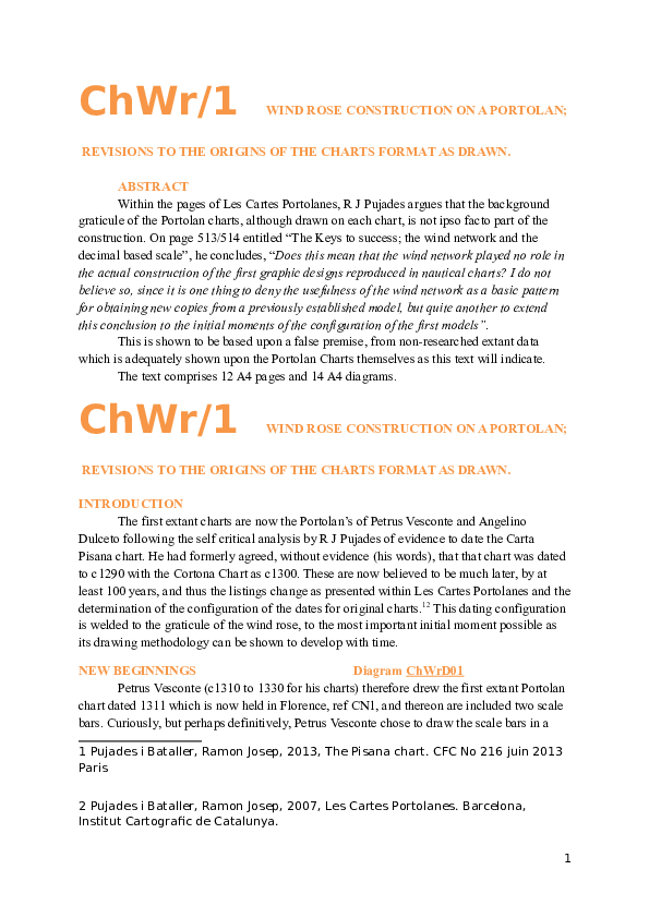 (DOC) ChWr/1; Wind Rose Construction; Portolan Charts, The Revisions