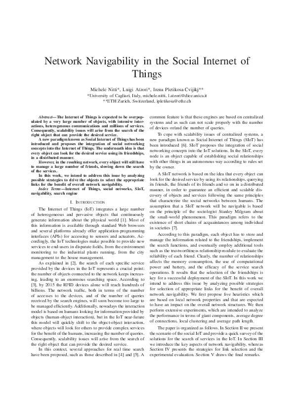 (PDF) Network navigability in the social Internet of Things