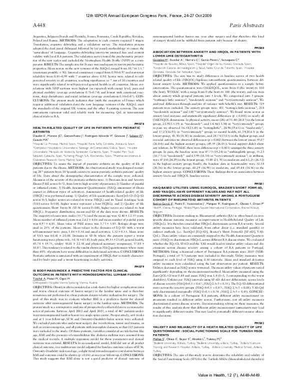 (PDF) Validity and Reliability of a Health related Quality of Life ...