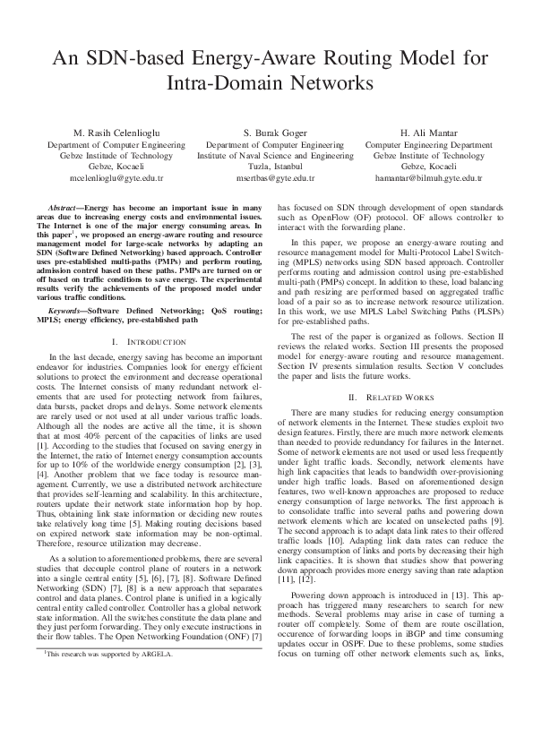 Pdf An Sdn Based Energy Aware Routing Model For Intra Domain Networks