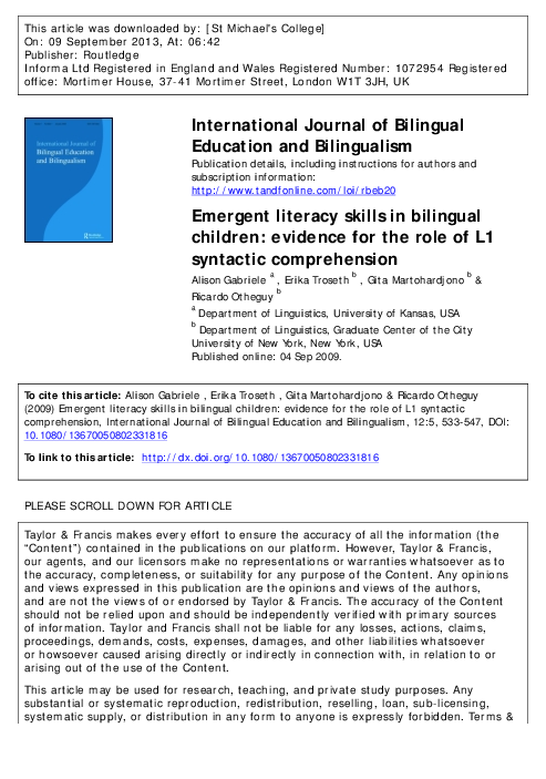 (PDF) The Role of Syntax in Reading Comprehension: A Study of Bilingual Readers