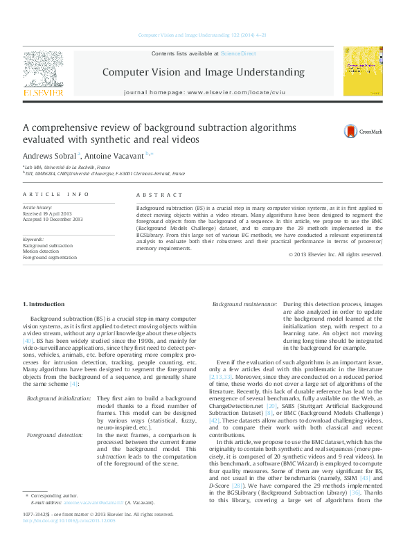 Pdf A Comprehensive Review Of Background Subtraction Algorithms Evaluated With Synthetic And