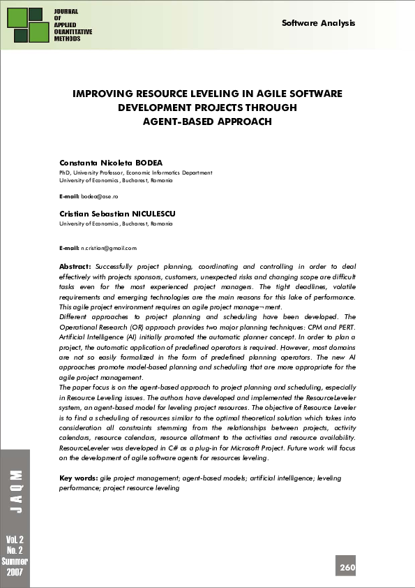 (PDF) IMPROVING RESOURCE LEVELING IN AGILE SOFTWARE DEVELOPMENT PROJECTS THROUGH AGENT-BASED ...