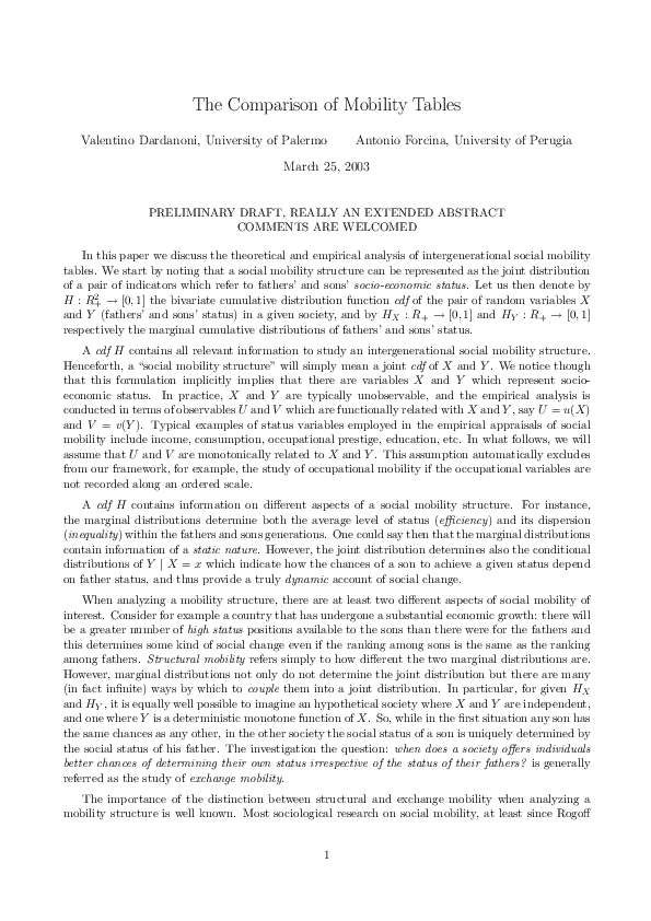 (PDF) The Comparison of Mobility Tables