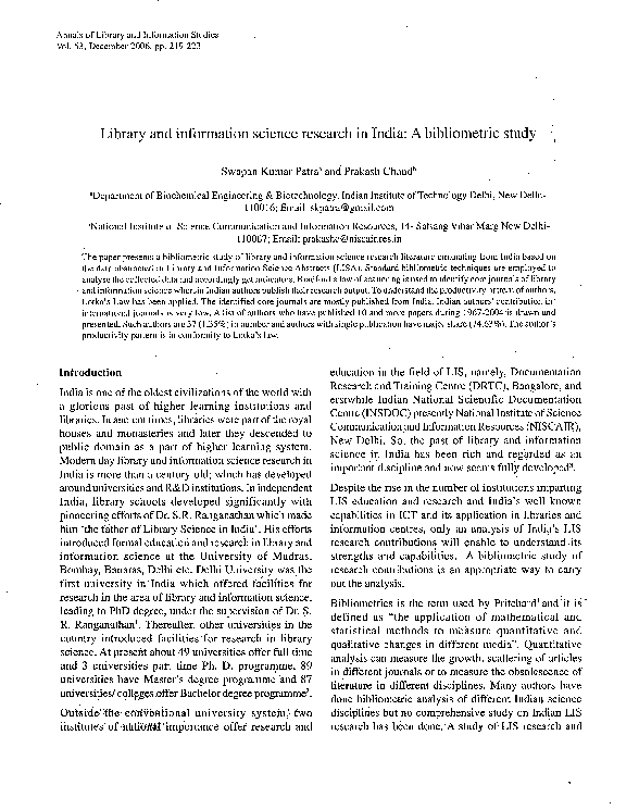(PDF) Library and information science research in India: A bibliometric ...
