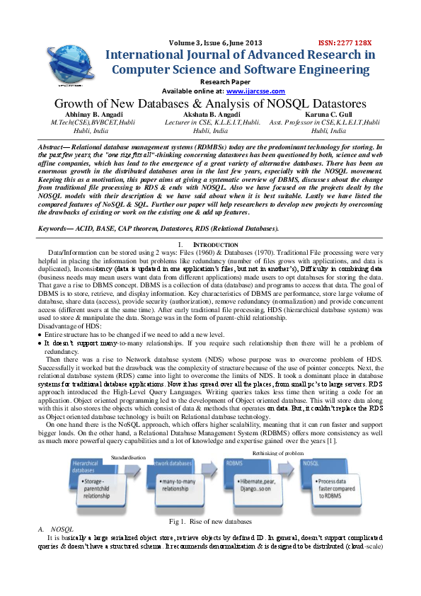 (PDF) Growth of New Databases & Analysis of NOSQL Datastores