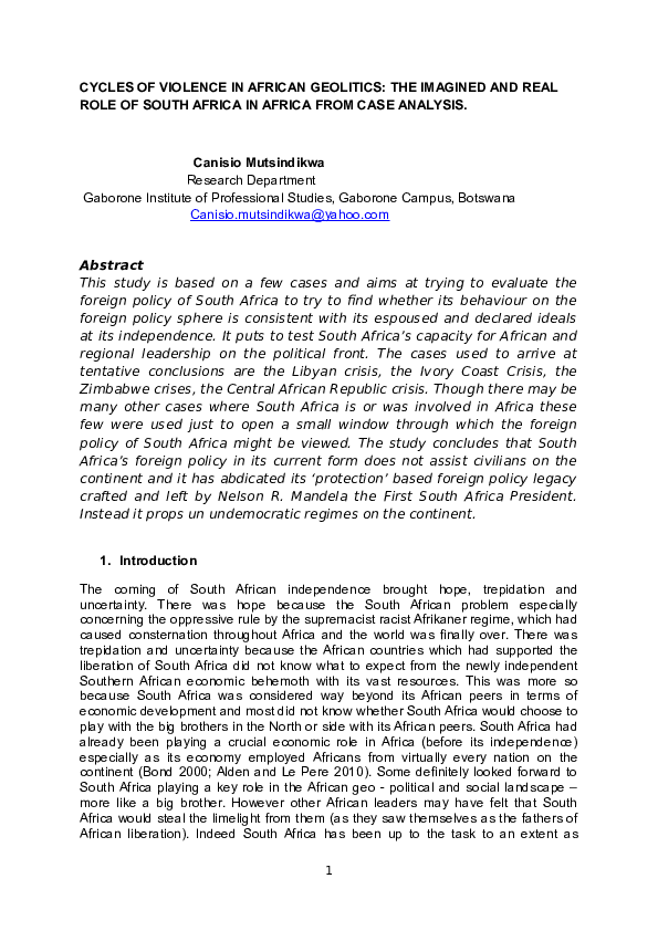 (DOC) SOUTH AFRICA IN AFRICAN GEOPOLITICS: THE IMAGINED AND REAL ROLE ...