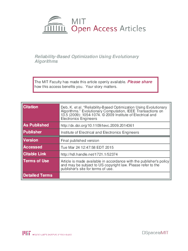 (PDF) Reliability-based optimization using evolutionary algorithms
