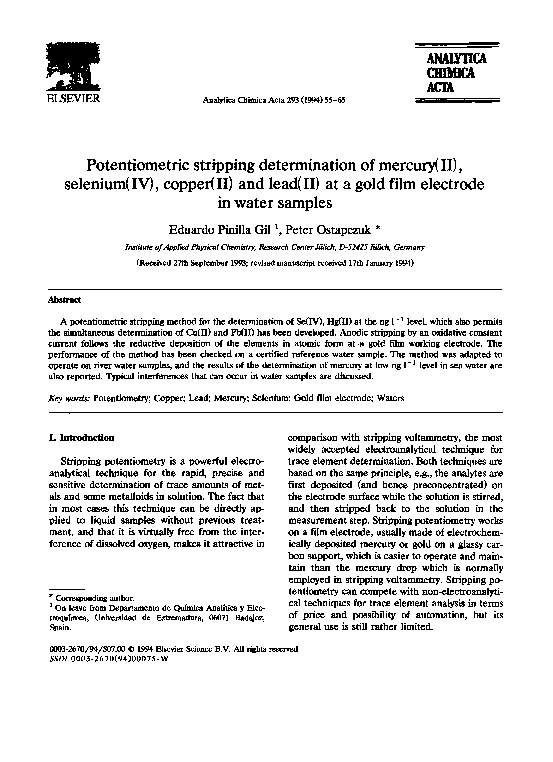 Pdf Potentiometric Stripping Determination Of Mercury Ii Selenium Iv Copper Ii And Lead