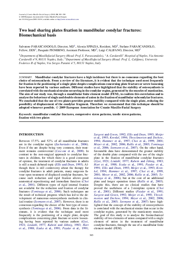 (PDF) Two load sharing plates fixation in mandibular condylar fractures ...
