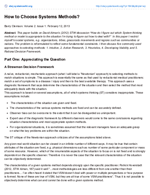 (PDF) How To Choose Systems Methods