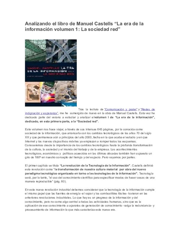 (DOC) Analizando el libro de Manuel Castells