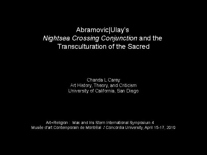 (PPT) “Abramović|Ulay’s Night Sea Crossing: ‘Conjunction’ and the ...