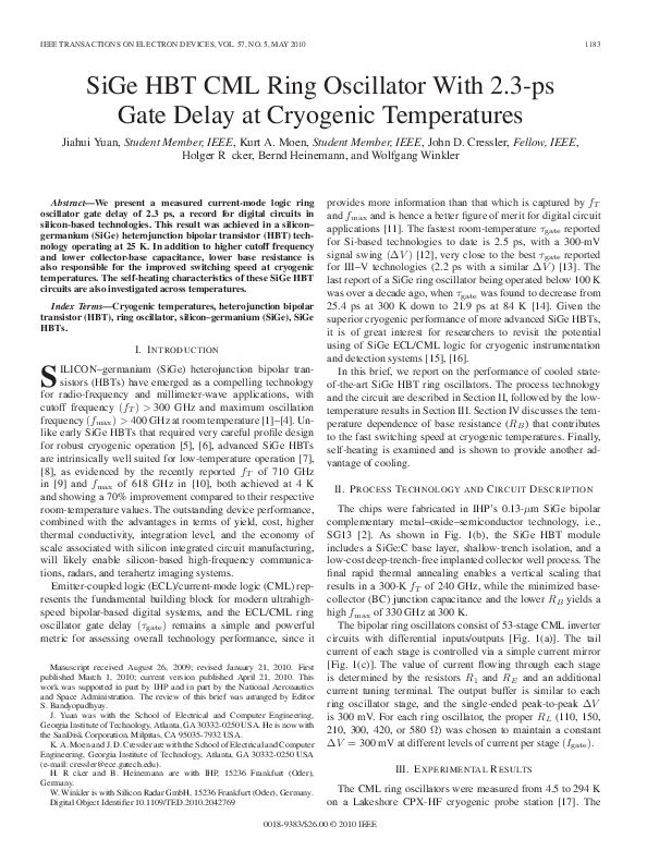 (PDF) SiGe HBT CML Ring Oscillator With 2.3-ps Gate Delay at Cryogenic ...