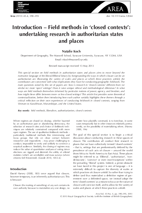 (PDF) Introduction - Field methods in ‘closed contexts’: Undertaking ...