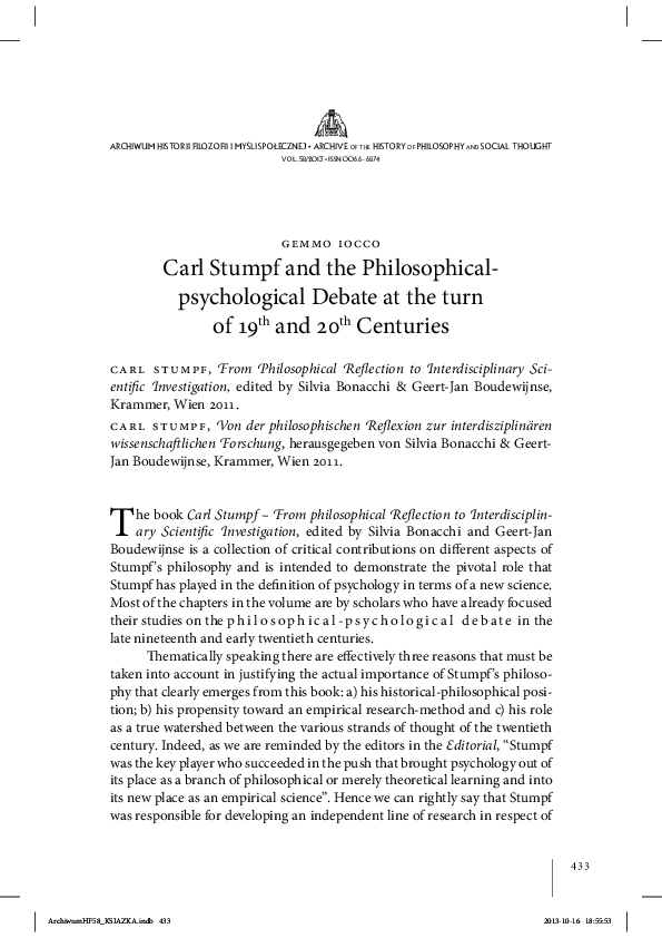 (PDF) "Carl Stumpf and the Philosophical-Psychological Debate at the ...