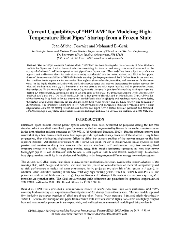 (PDF) Current capabilities of “HPTAM” for modeling high-temperature heat pipes’ startup from a ...