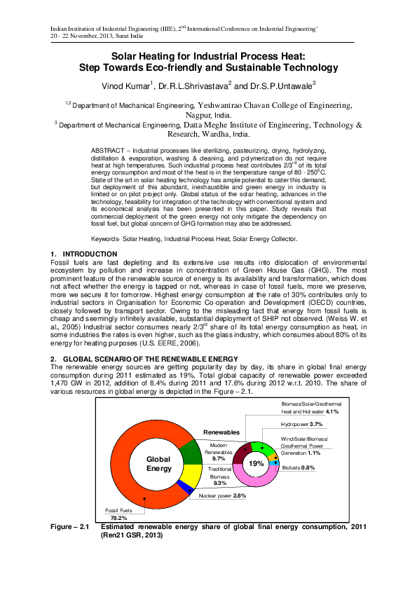 (PDF) Solar Heating for Industrial Process Heat: Step Towards Eco ...