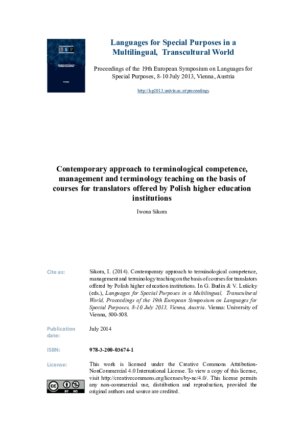 (PDF) Contemporary approach to terminological competence, management and terminology teaching on ...