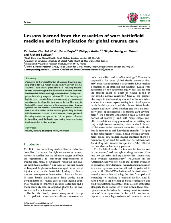 (PDF) Lessons learned from the casualties of war: battlefield medicine ...