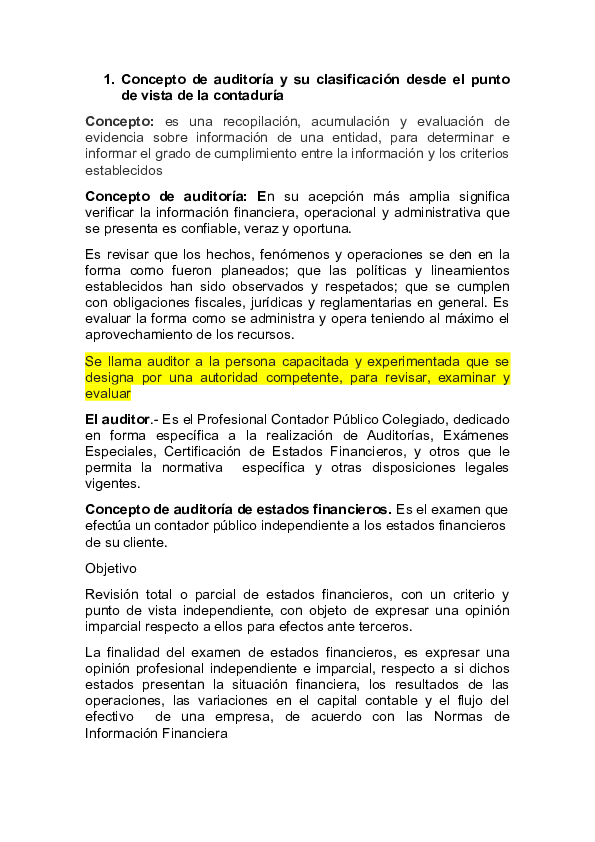 (DOC) 1 Concepto de auditoria y su clasificacion