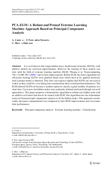 (PDF) PCA-ELM: A Robust and Pruned Extreme Learning Machine Approach ...