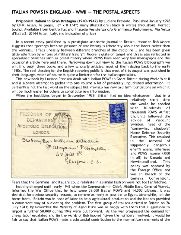 (PDF) ITALIAN POWS IN ENGLAND - WWII — THE POSTAL ASPECTS | Giorgio ...