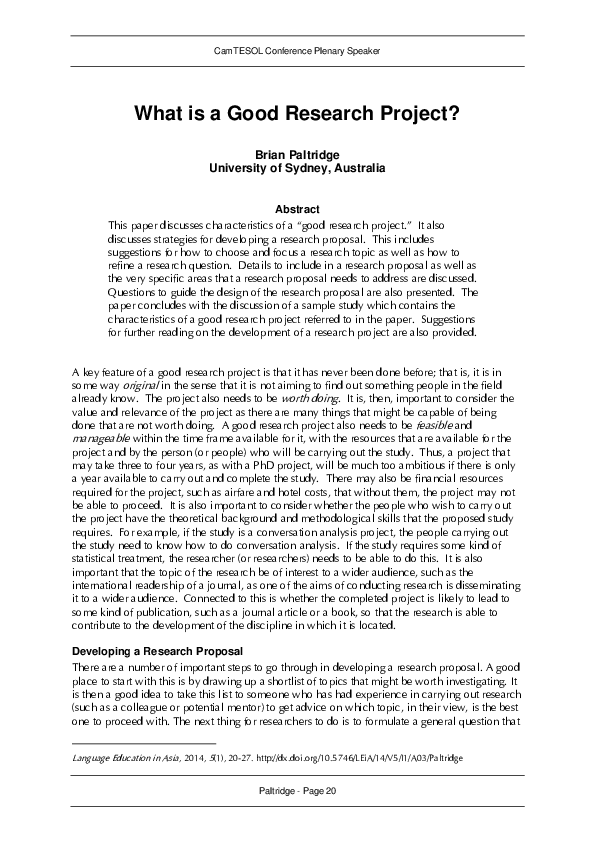 (PDF) What is a Good Research Project?1