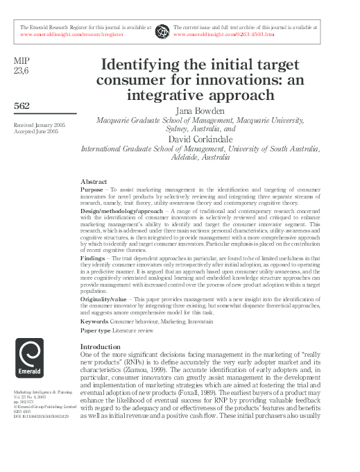 (PDF) Identifying the initial target consumer for innovations: an ...