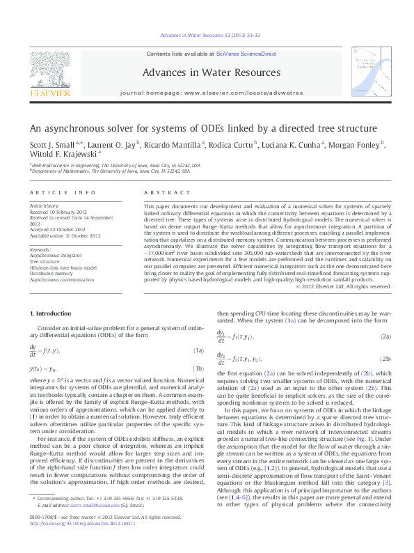 Pdf An Asynchronous Solver For Systems Of Odes Linked By A Directed Tree Structure